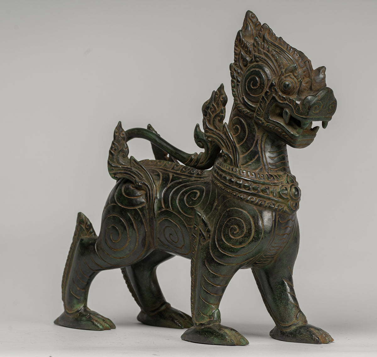 Antique Burmese Style Bronze Standing Chinthe Guardian Temple Lion - 3 – HD Asian Art