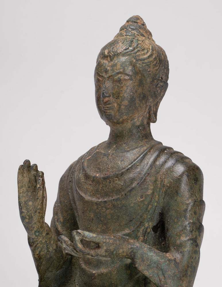 Buddha Statue - Antique Khmer Style Bronze Standing Abhaya Protection ...
