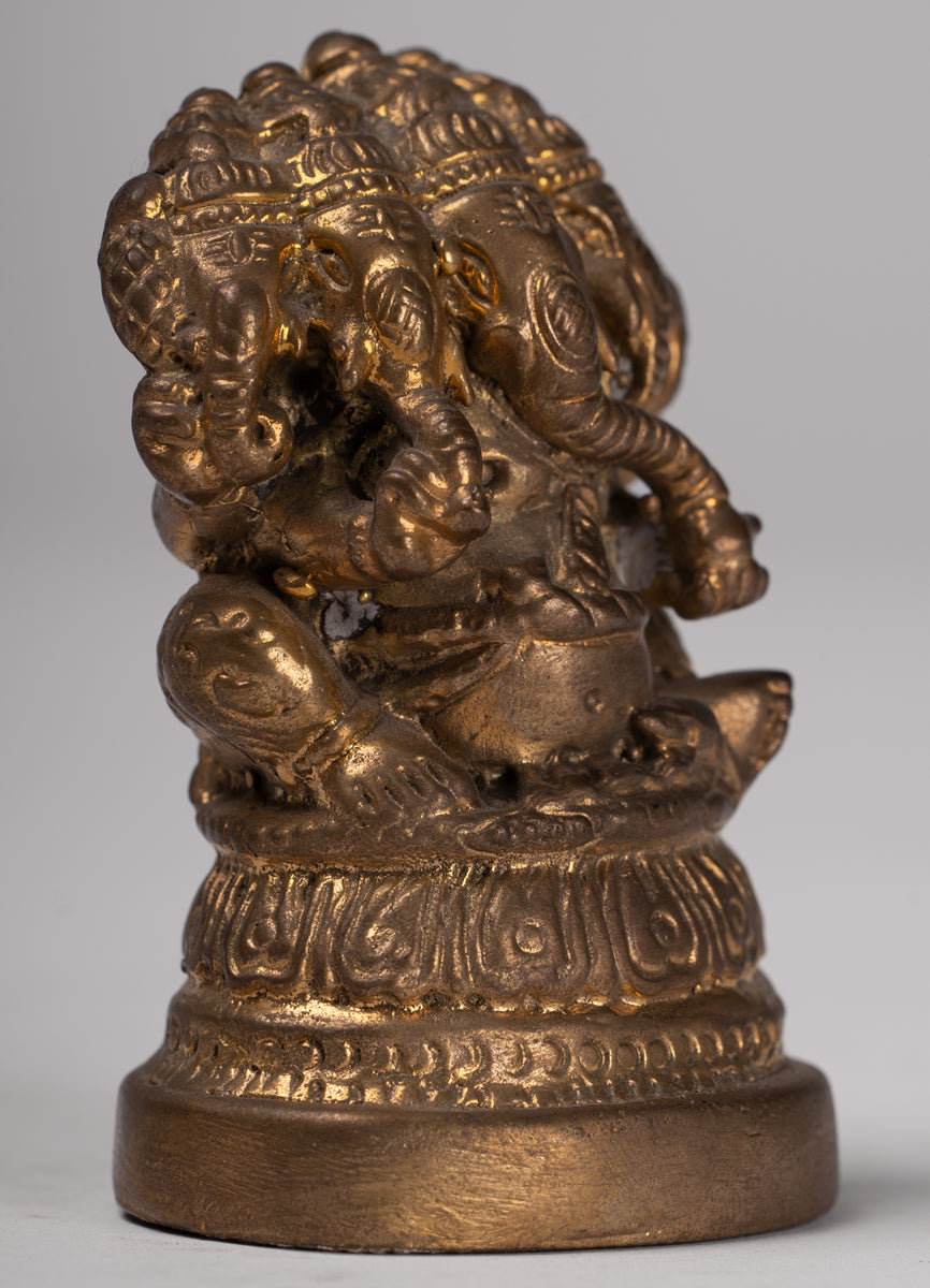 Antique Thai Style Brass Seated Gold Heramba Ganapati Statue - 8cm/3 ...