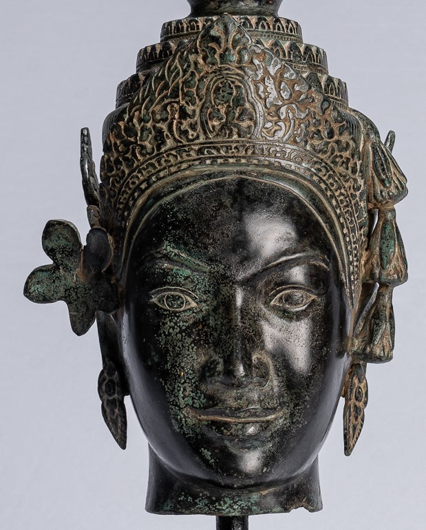 Apsara Statue - Antique Khmer Style Angkor Wat Bronze Mounted Apsara o ...