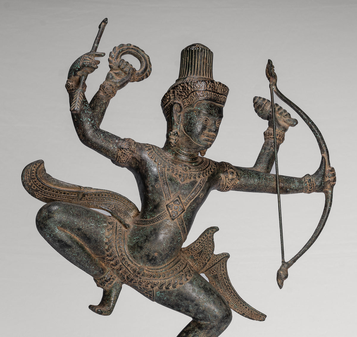 Vishnu - Antique Khmer Style Bronze Archer Vishnu Statue with Sharanga ...