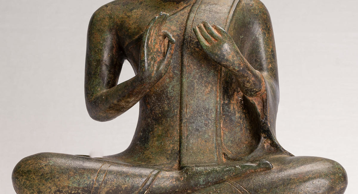 Buddha Statue - Antique Thai Style Seated Buddha Statue - Dharmachakra ...