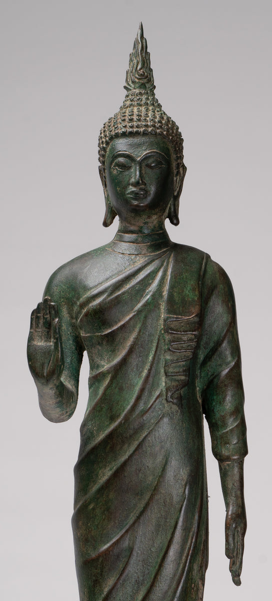 Antique Thai Style Bronze Standing Protection Buddha Statue - 62cm/25 ...