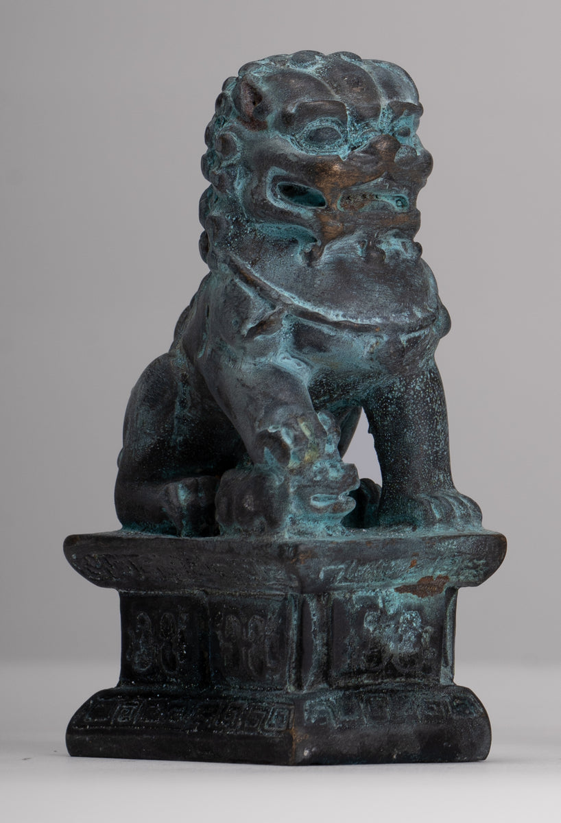 Antique Chinese Style Temple Guardian Lions Foo Dogs (Pair) - 10.5cm ...