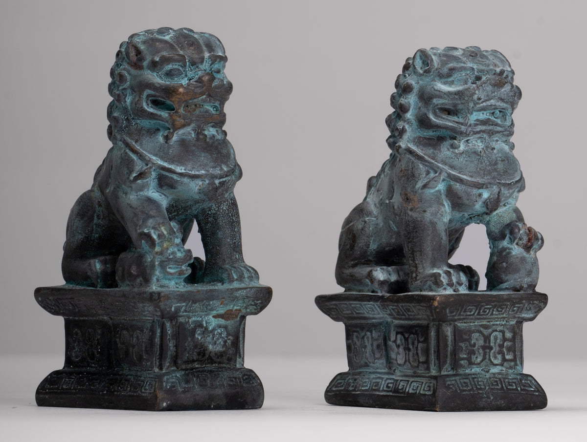 Antique Chinese Style Temple Guardian Lions Foo Dogs (Pair) - 10.5cm ...