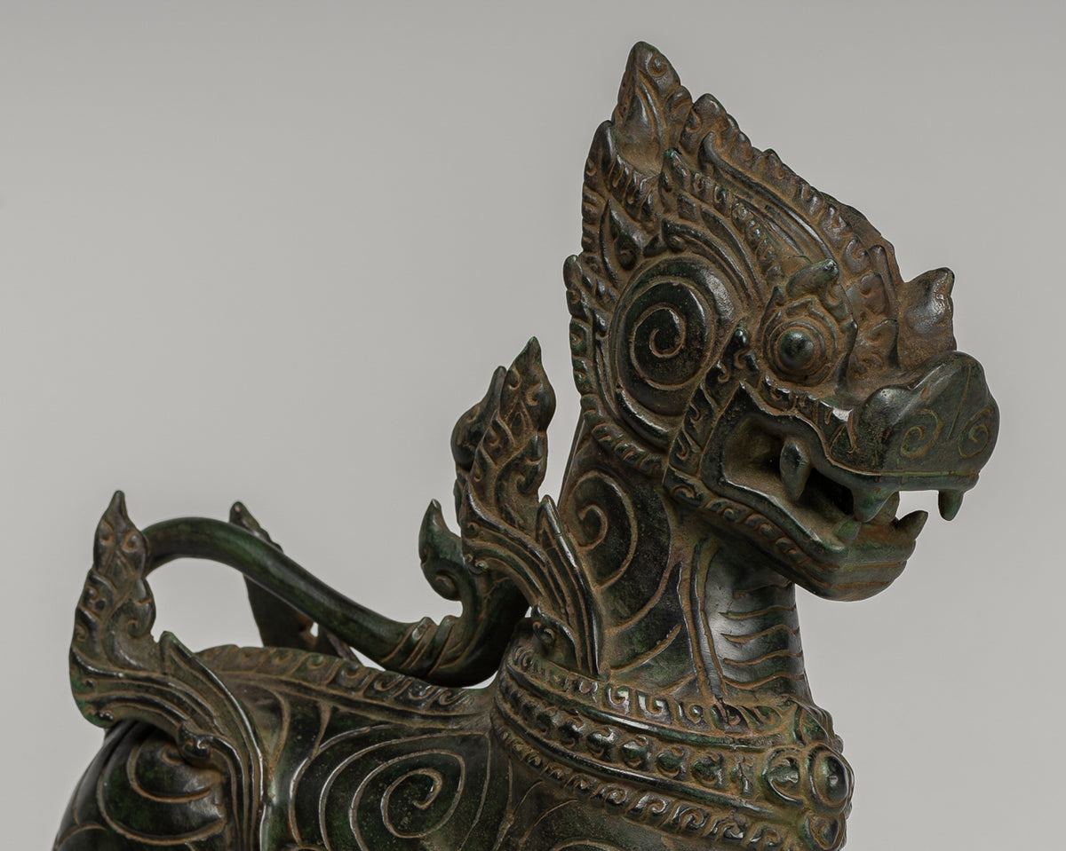 Antique Burmese Style Bronze Chinthe Guardian Temple Lion - 34cm/14 ...