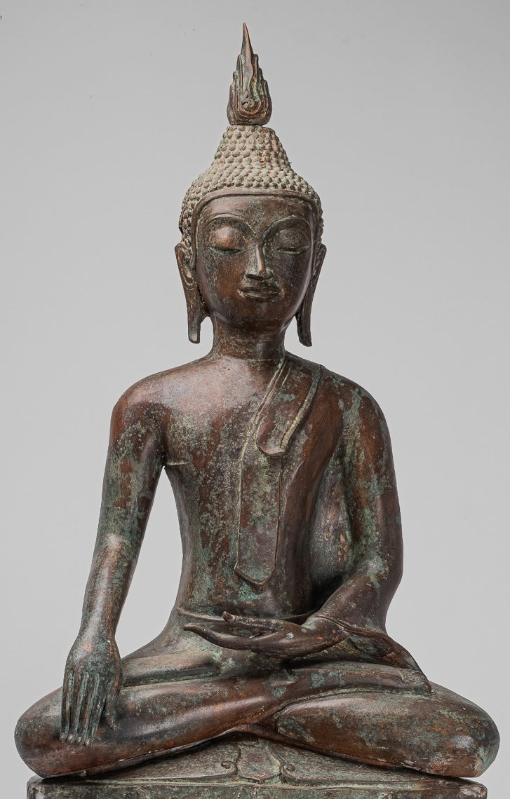 Large Buddha Statue - Antique Thai Style Chiang Rung Seated Enlightenm ...