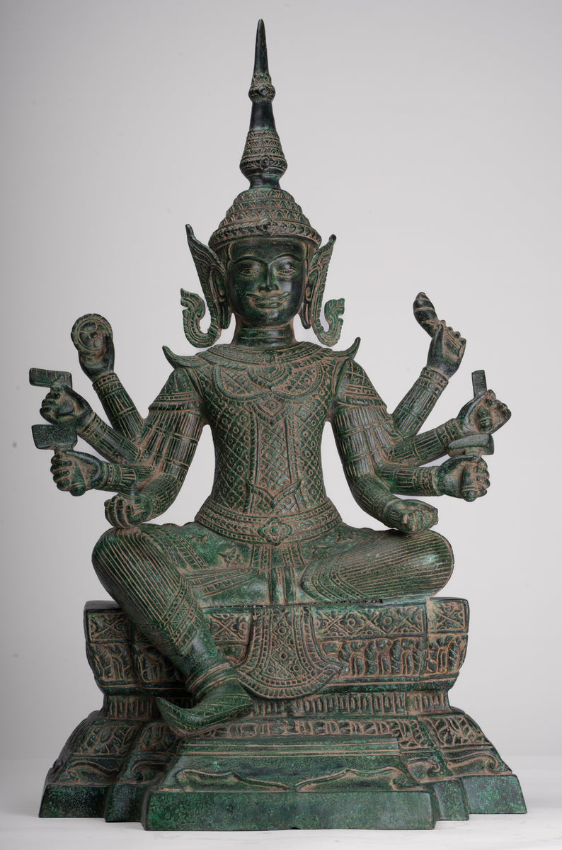 Antique Khmer Style Bronze Seated Vishvakarman Statue - Divine Archite ...