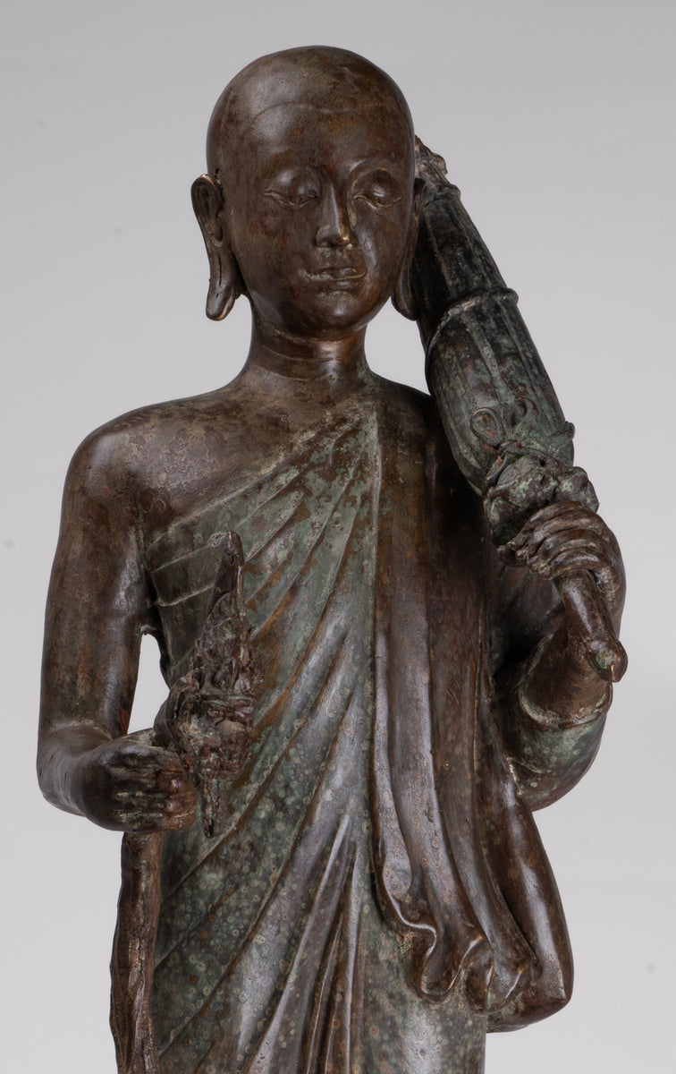 Monk - Antique Thai Style Bronze Dvaravati Sīvali Devotee / Disciple o ...