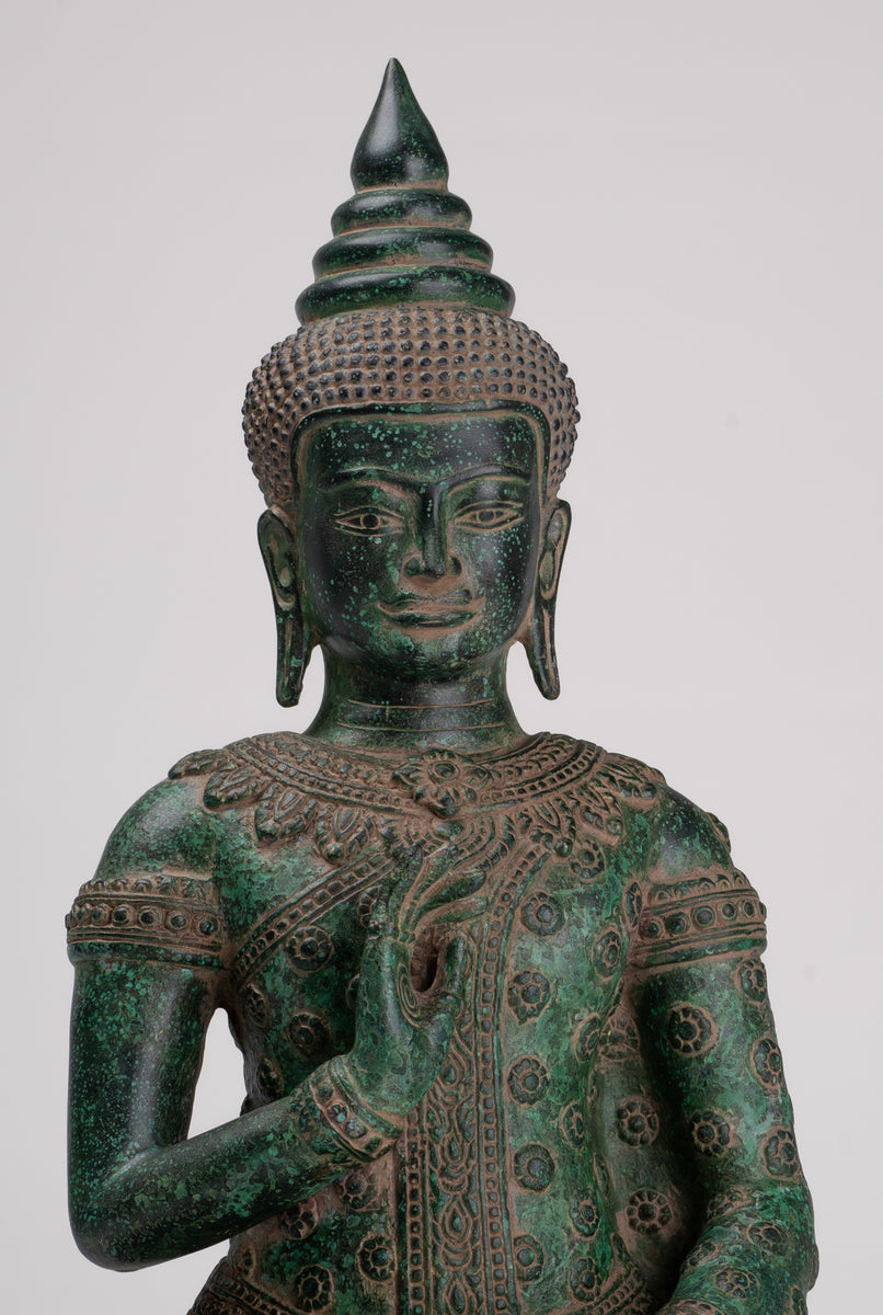 Buddha Statue - Antique Khmer Style Bronze Buddha Statue Dharmachakra ...