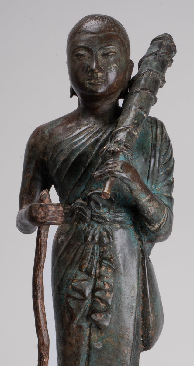 Monk - Antique Thai Style Bronze Dvaravati Sīvali Devotee / Disciple o ...