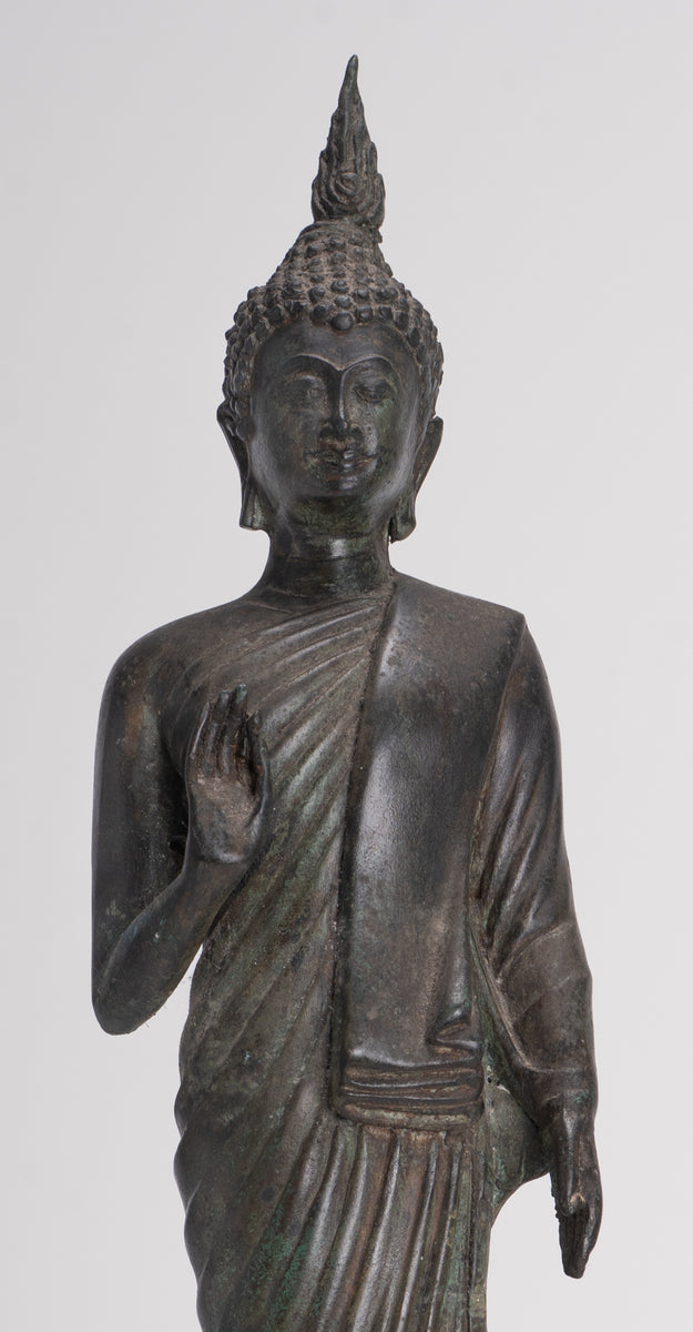 Antique Thai Style Bronze Standing Protection Buddha Statue - 45cm/18 ...