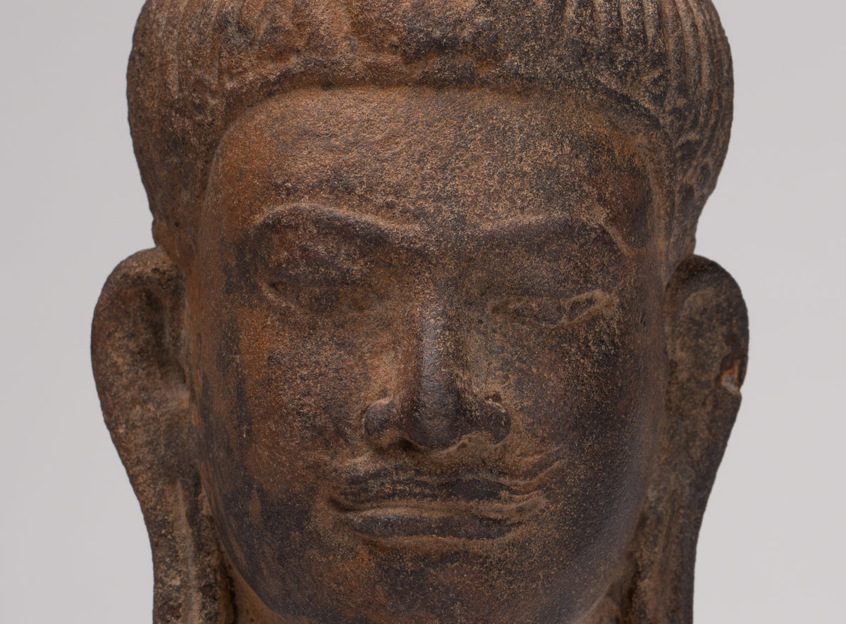 Vishnu Statue - Antique Prei Khmeng Style Stone Mounted Khmer Vishnu H ...