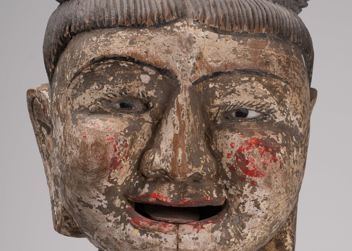 Antique Puppet Statue - Antique Burmese Style Painted Wood Puppet Head ...