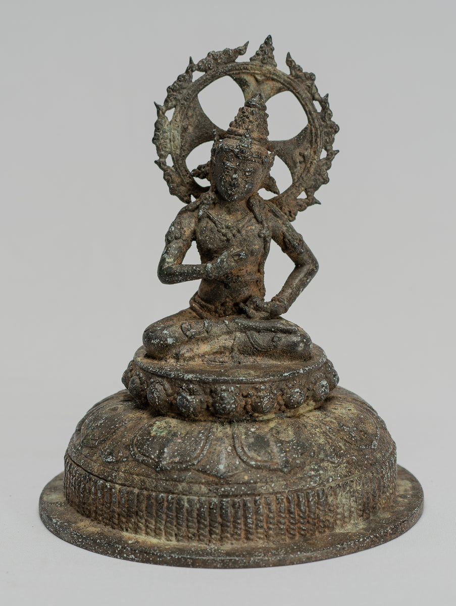Tara Statue - Antique Java Style Majapahit Seated Bronze Devi Tara Sta ...