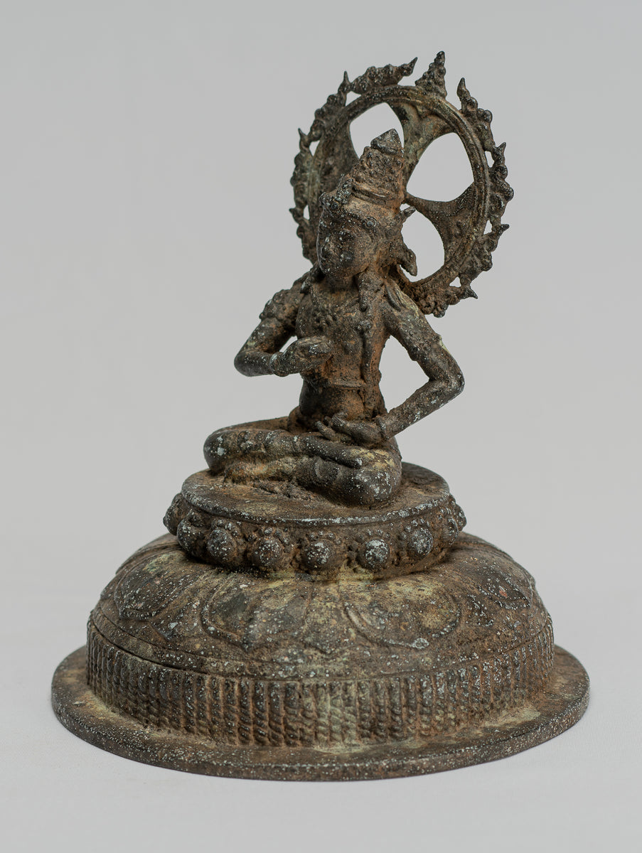 Tara Statue - Antique Java Style Majapahit Seated Bronze Devi Tara Sta ...
