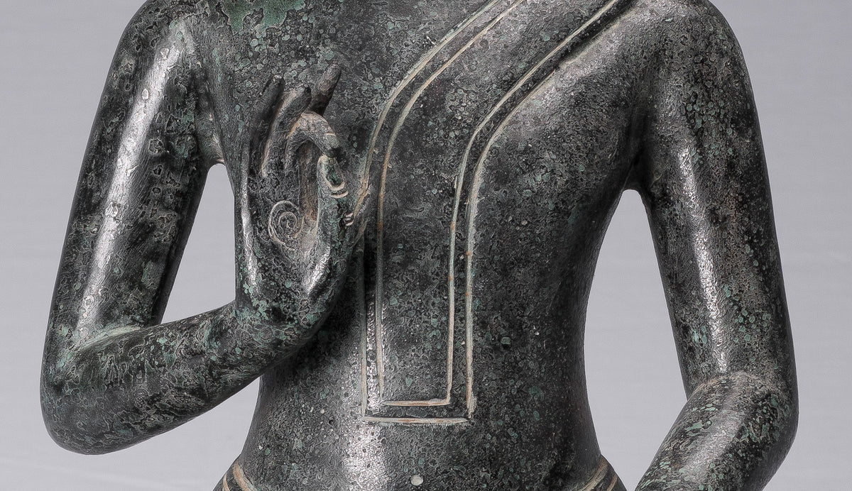 Buddha Statue - Antique Khmer Style Bronze Buddha Statue Dharmachakra ...