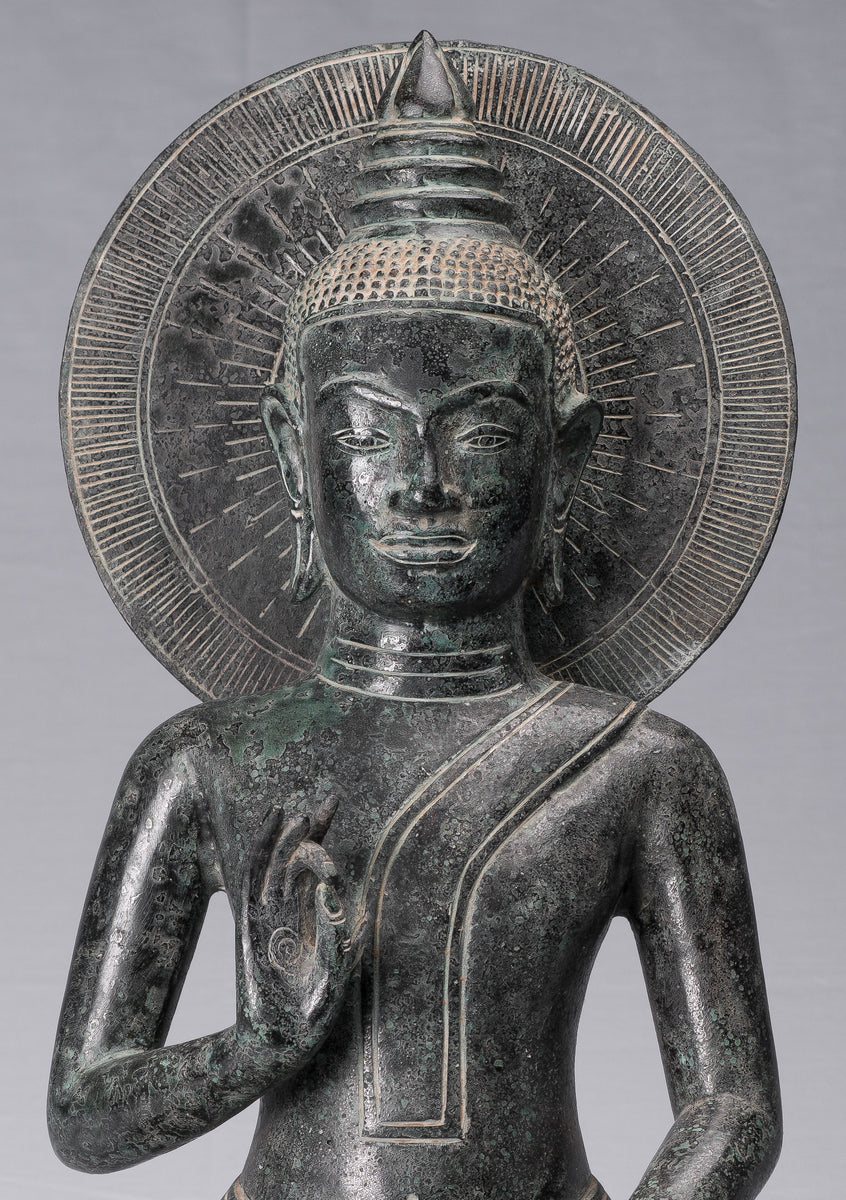 Buddha Statue - Antique Khmer Style Bronze Buddha Statue Dharmachakra ...