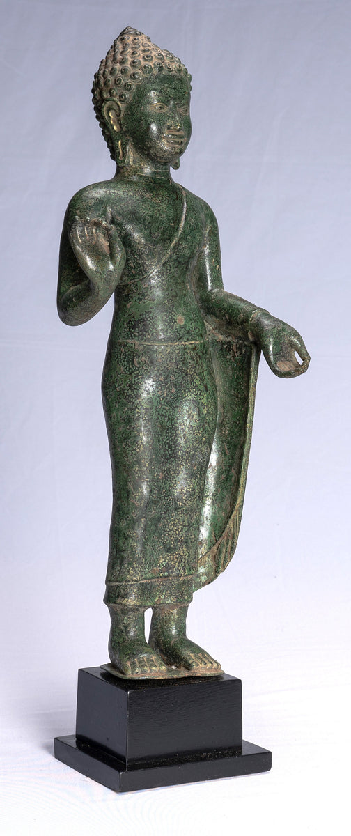 Buddha Statue - Antique Thai Style Dvaravati Bronze Standing Preaching ...