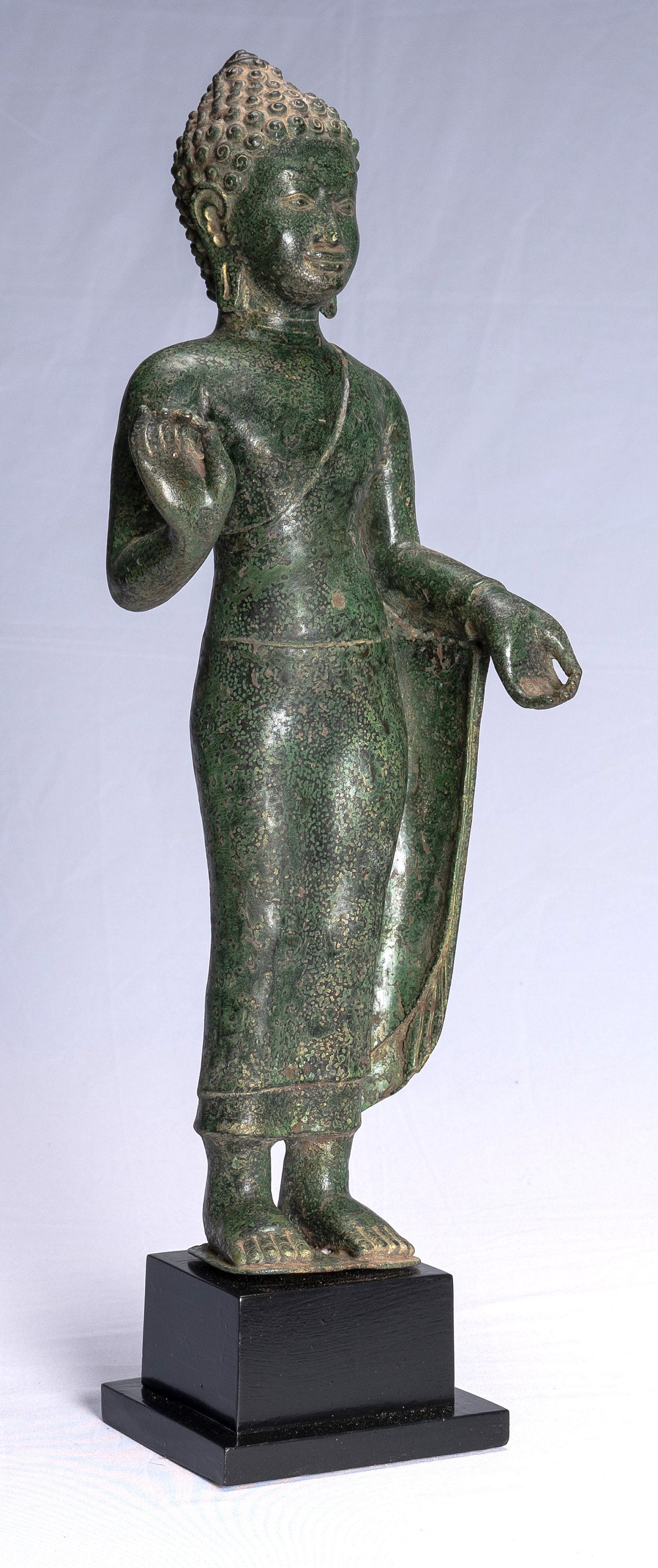 Buddha Statue - Antique Thai Style Dvaravati Bronze Standing Preaching ...