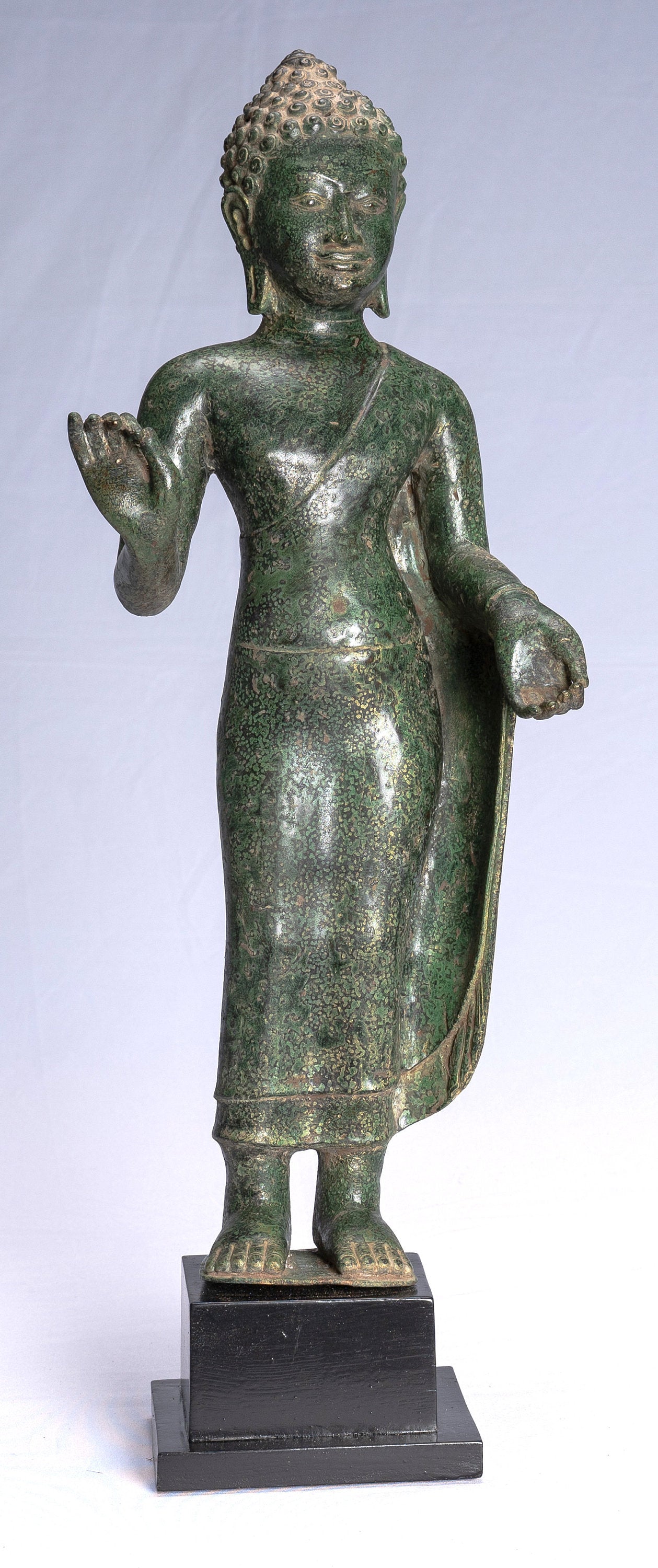 Buddha Statue - Antique Thai Style Dvaravati Bronze Standing Preaching ...