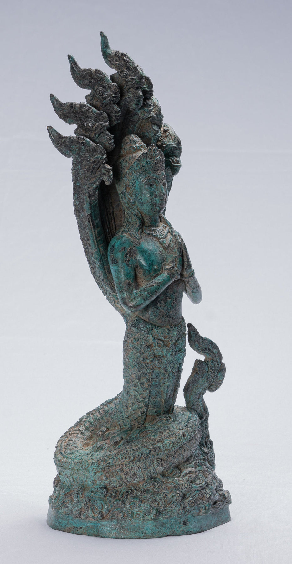 Antique Khmer Style Bronze Female Deity with Naga Tail Statue - 36cm/1 ...