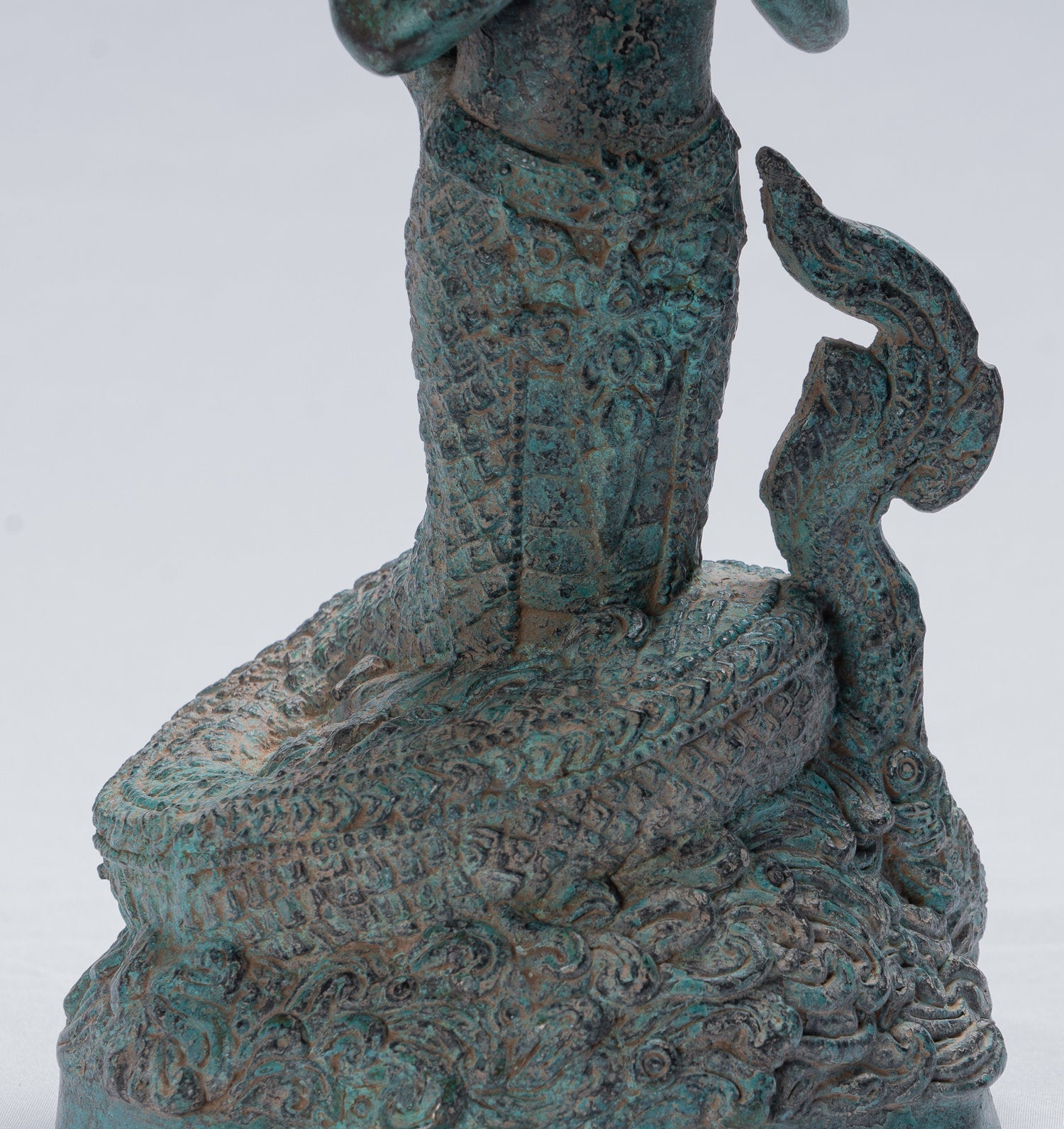 Antique Khmer Style Bronze Female Deity with Naga Tail Statue - 36cm/1 ...